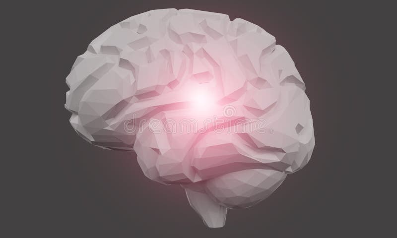 Low Poly Human Brain with Pain Center. 3d Rendering Stock Illustration ...