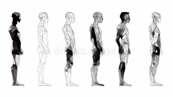 Low-Poly Human Model Evolution Sequence, Isolated on White Background ...