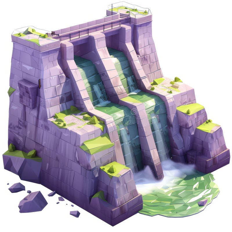 Low Poly Hydroelectric Dam with Fish Ladder for Eco-Friendly ...