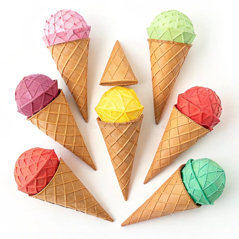 Low Poly Ice Cream Illustration Set Isolated on Transparent Background ...