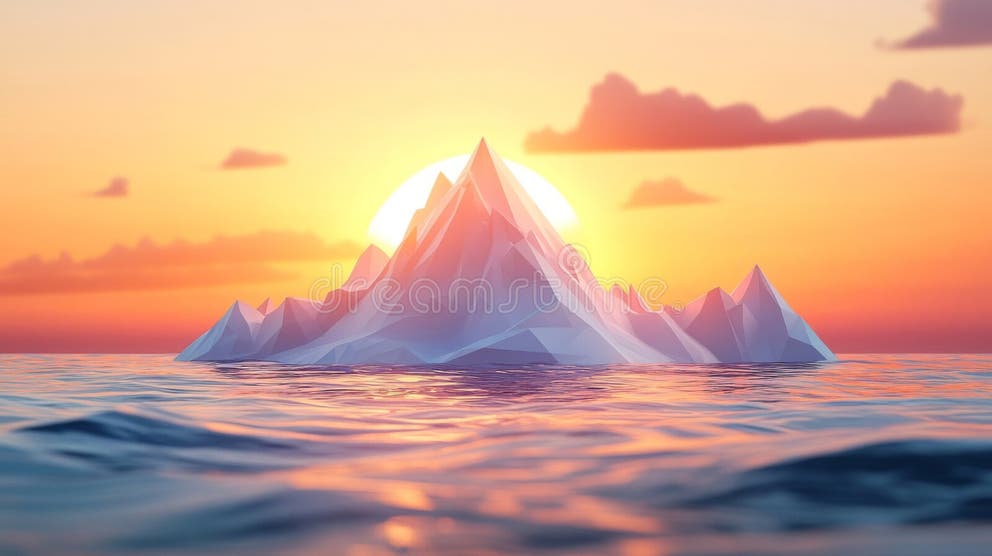 Low Poly Iceberg at Sunset Over Calm Ocean Stock Illustration ...