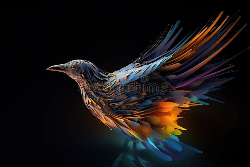 Futuristic Glowing Low Poly Flying Bird, Abstract Dark Bird Isolated on ...