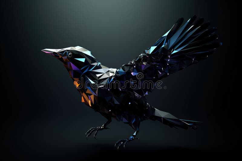 Futuristic Glowing Low Poly Flying Bird, Abstract Dark Bird Isolated on ...