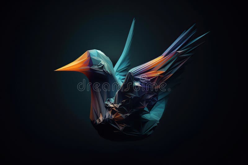 Futuristic Glowing Low Poly Flying Bird, Abstract Dark Bird Isolated on ...