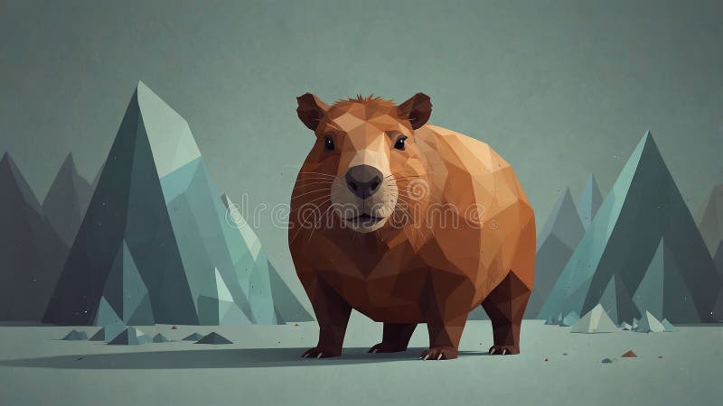 Low Poly Illustration of Capybara Standing in Geometric Mountain ...