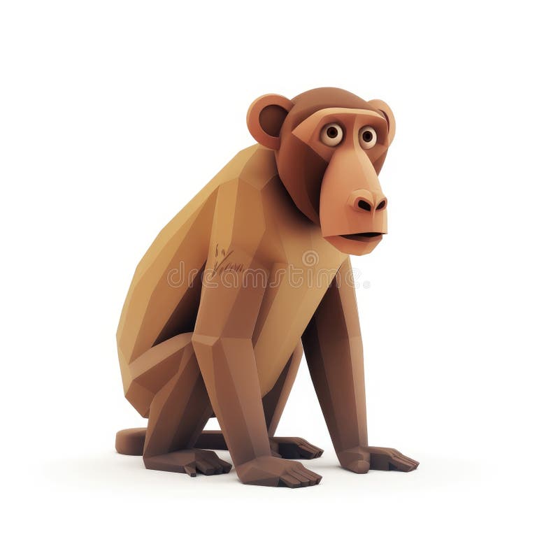 Low-Poly Baboon Monkey Sitting, 3D Render Illustration Stock ...