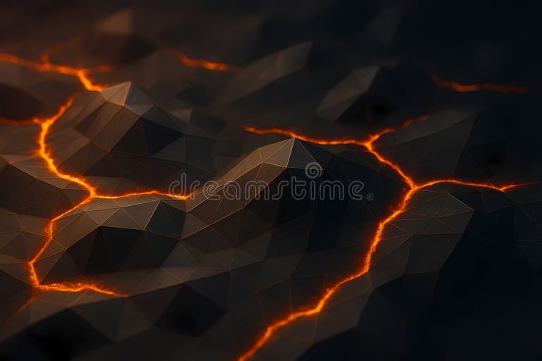 Low - Poly Style Lava Terrain Illustration, Showcasing Angular, Fiery ...