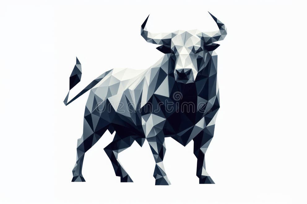 Low Poly Image of a Bull on Solid White Bright Background. Ai ...