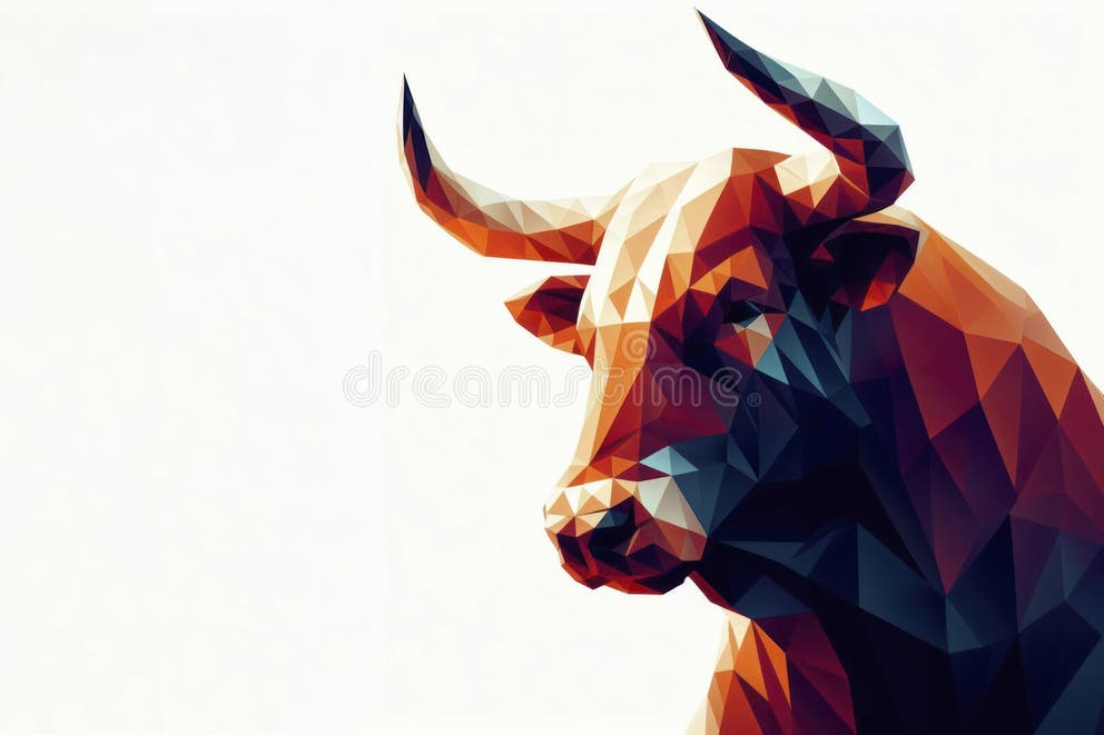 Low Poly Image of a Bull on Solid White Bright Background. Ai ...