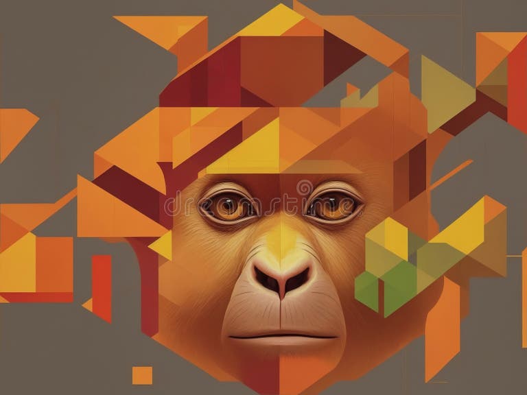Low Poly Image of Monkey Face with Colorful Geometric Shapes in the ...