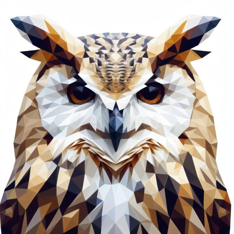 Low Poly Image of Owl on Solid White Bright Background. Ai Generative ...