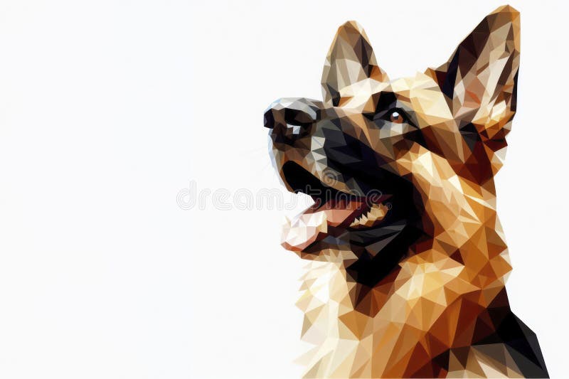 Low Poly Image of Shepherd Dog on Solid White Bright Background. Ai ...