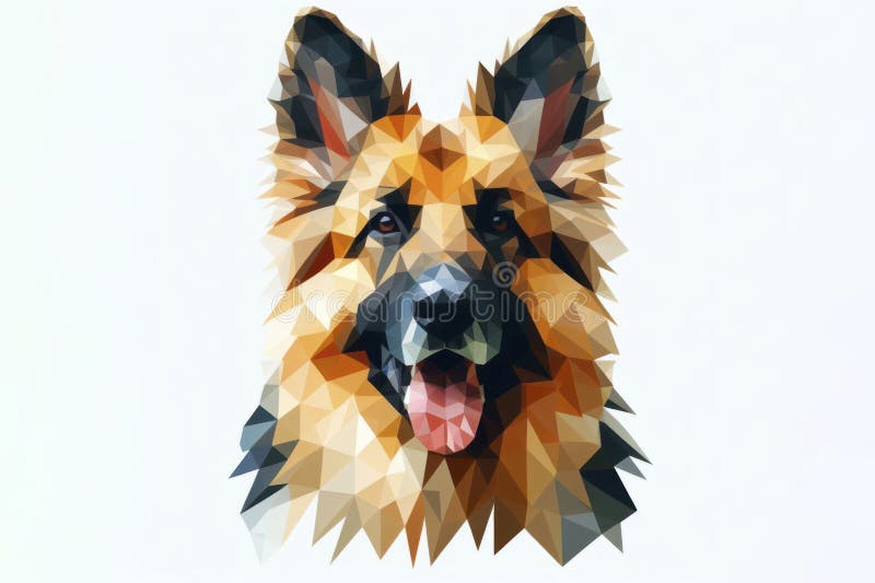 Low Poly Image of Shepherd Dog on Solid White Bright Background. Ai ...