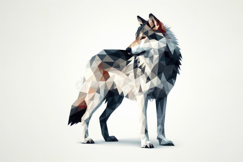 Low Poly Image of a Wolf on Solid White Bright Background. Ai ...