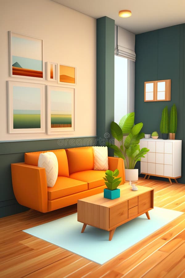 Low Poly:interior of Living Room in an Apartment, Ai Generated Stock ...