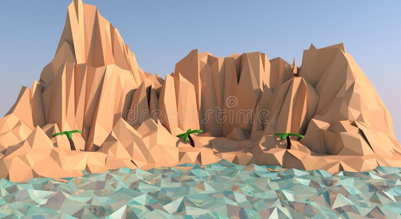 Low Poly Island Beach Illustration Stock Illustration - Illustration of ...