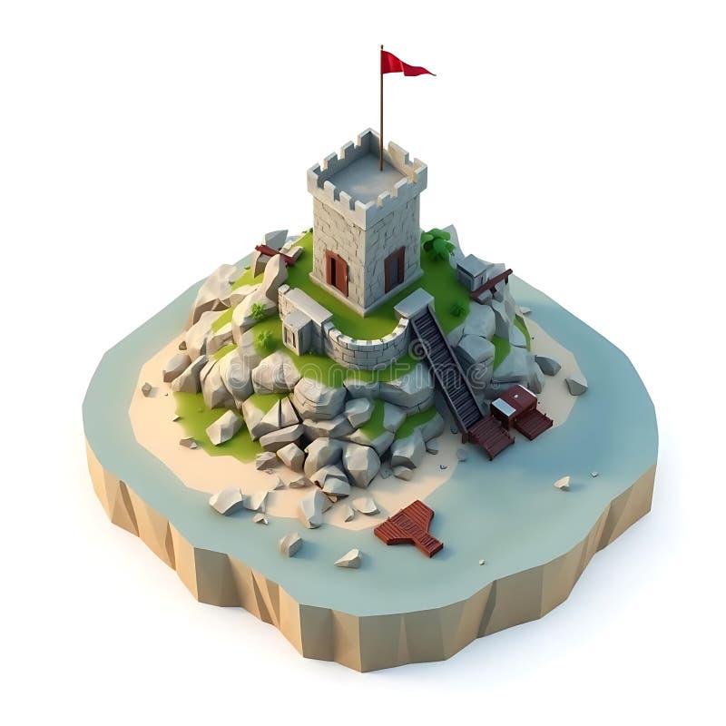 Low Poly Island Fortress a Serene 3D Render of a Peaceful Island Castle ...