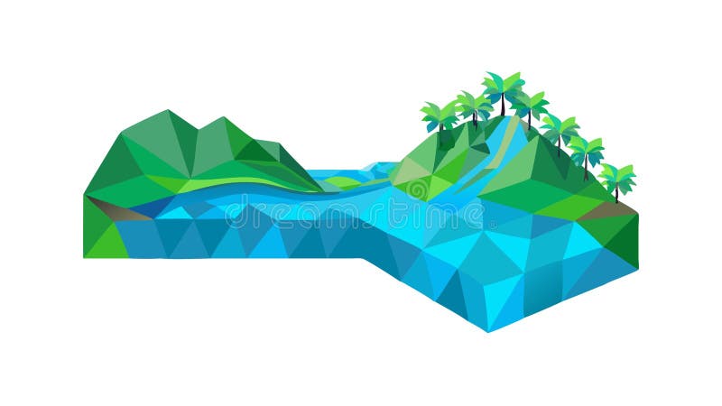 Low Poly Island with Trees and River Geometric Nature, Vector Design ...