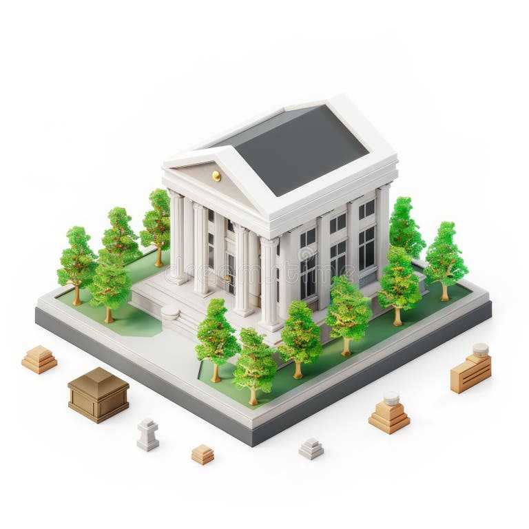 Isometric View of Classic Building with Trees and Monuments Stock ...