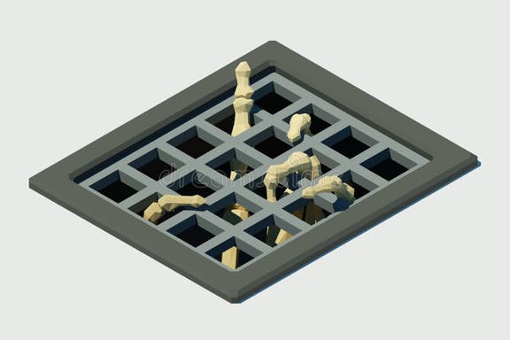 Low Poly Isometric Skeleton Hand Behind Bars. Vector Illustration ...