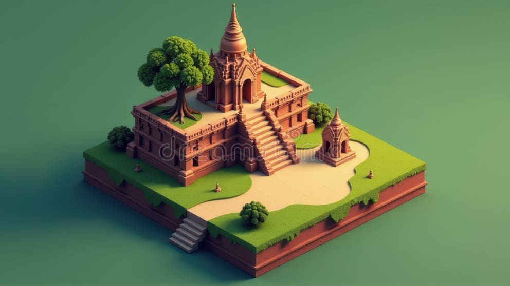 Low Poly Isometric Temple Complex, Generative Ai, Generative Ai Stock ...