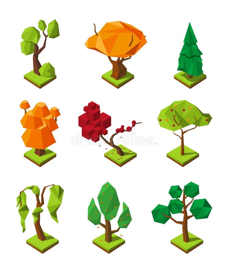 Low poly isometric trees stock vector. Illustration of collection ...