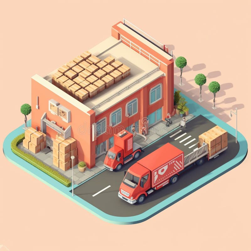 Low Poly and Isometric View of Delivery Company Office and Distribution ...