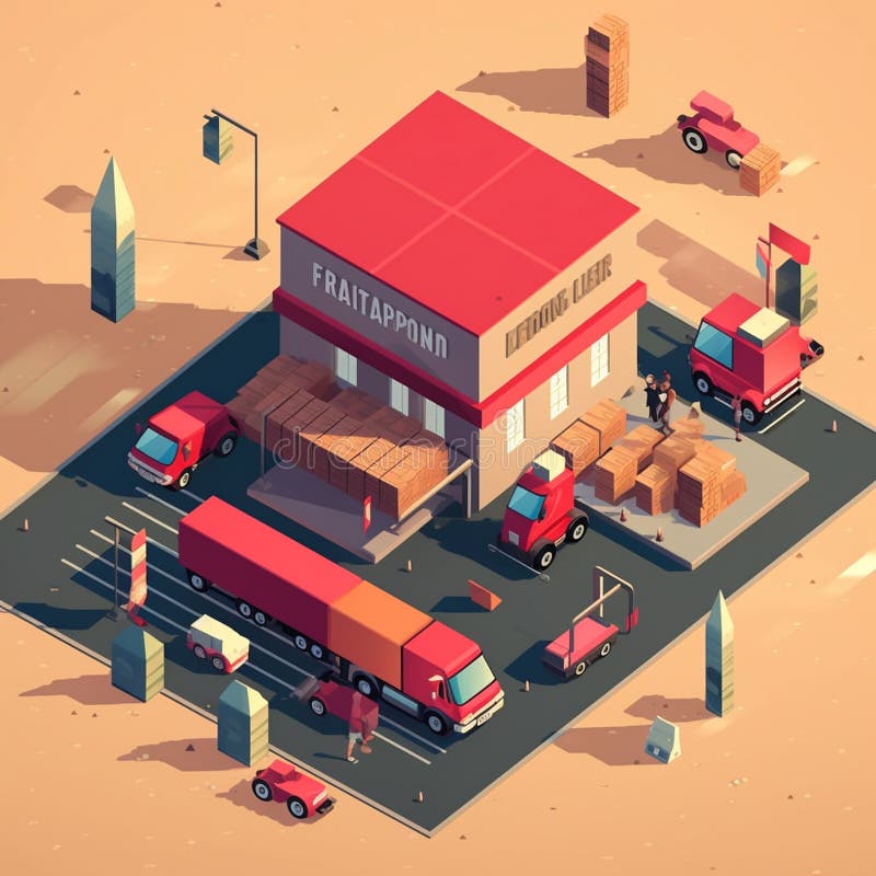 Low Poly and Isometric View of Delivery Company Office and Distribution ...