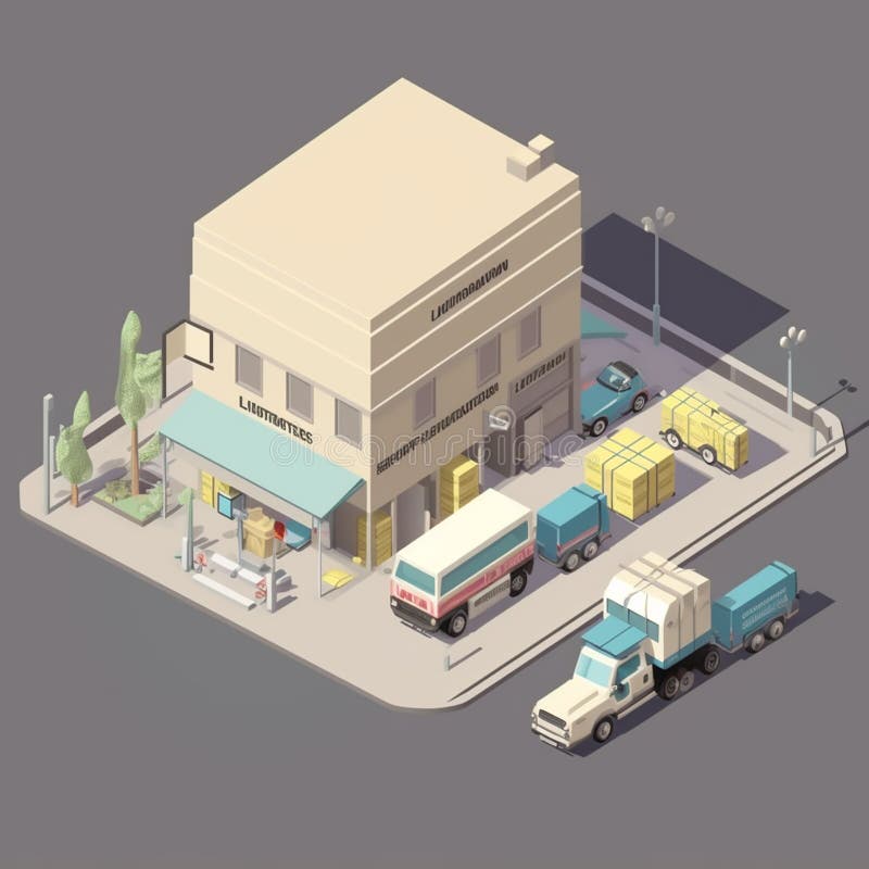 Low Poly and Isometric View of Delivery Company Office and Distribution ...