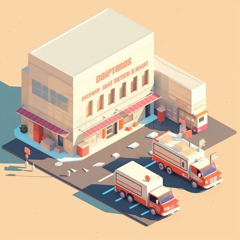Low Poly and Isometric View of Delivery Company Office and Distribution ...