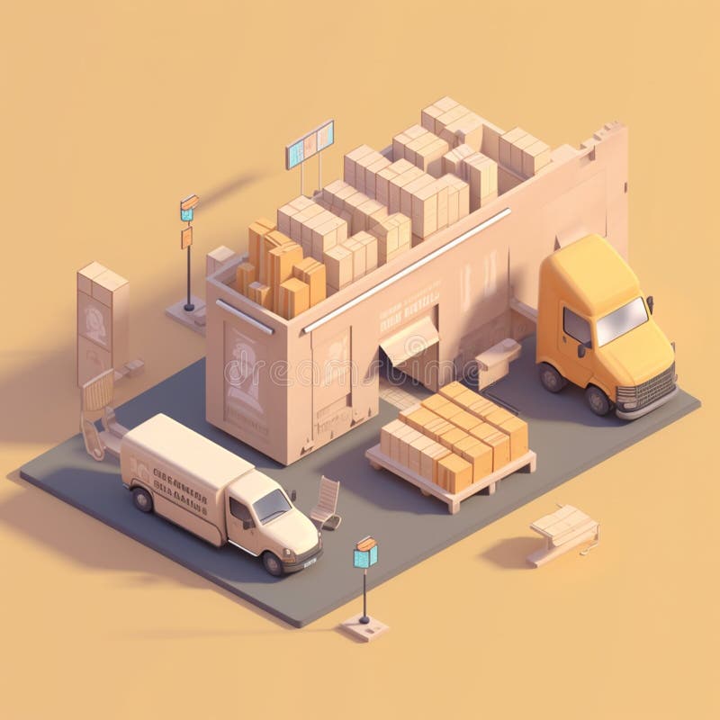 Low Poly and Isometric View of Delivery Company Office and Distribution ...