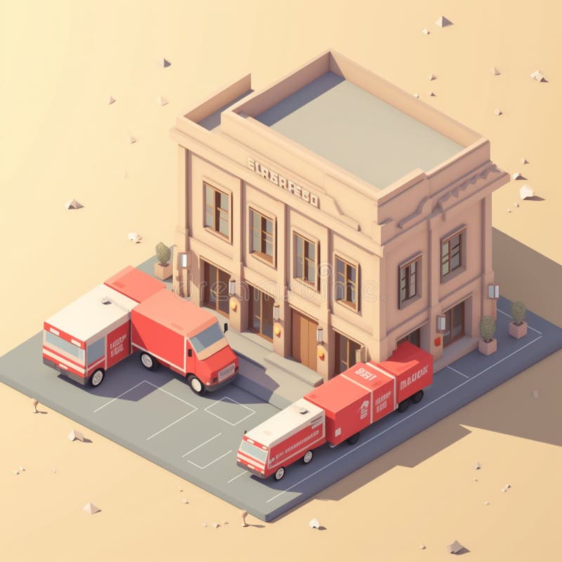Low Poly and Isometric View of Delivery Company Office and Distribution ...
