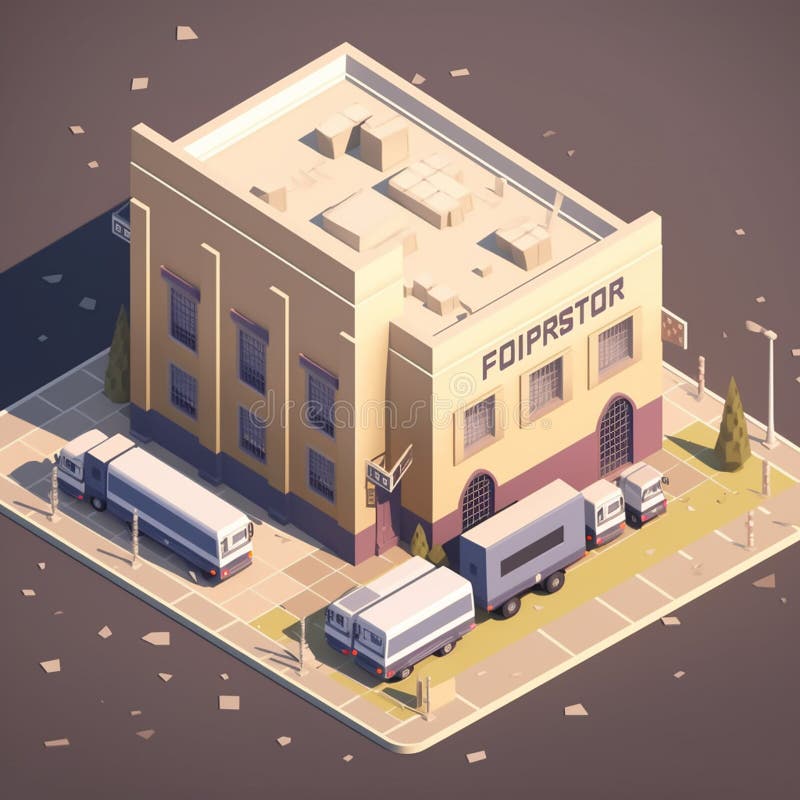 Low Poly and Isometric View of Delivery Company Office and Distribution ...
