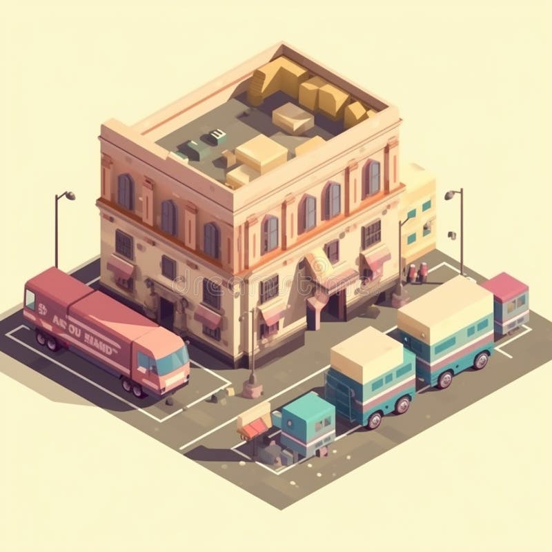 Low Poly and Isometric View of Delivery Company Office and Distribution ...