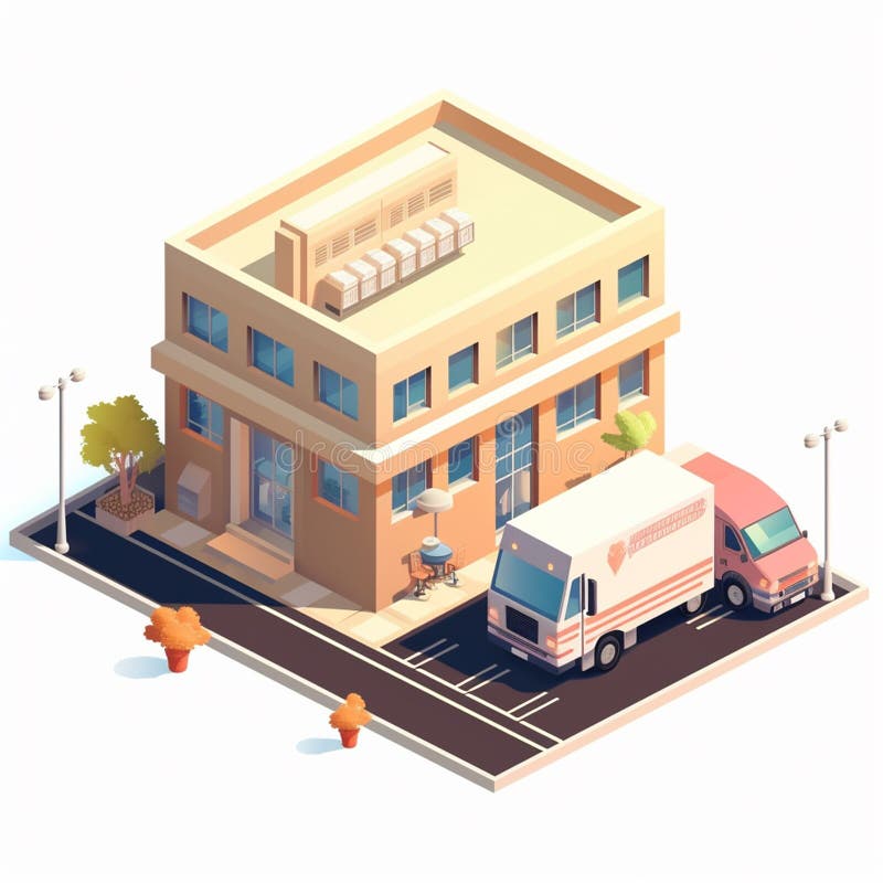 Low Poly and Isometric View of Delivery Company Office and Distribution ...