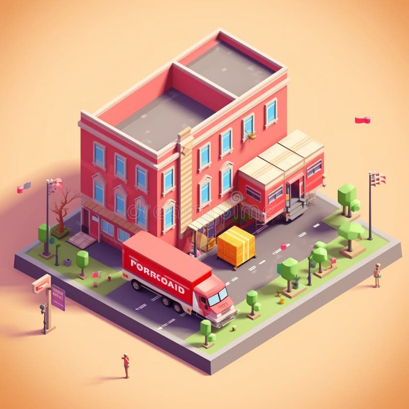 Low Poly and Isometric View of Delivery Company Office and Distribution ...