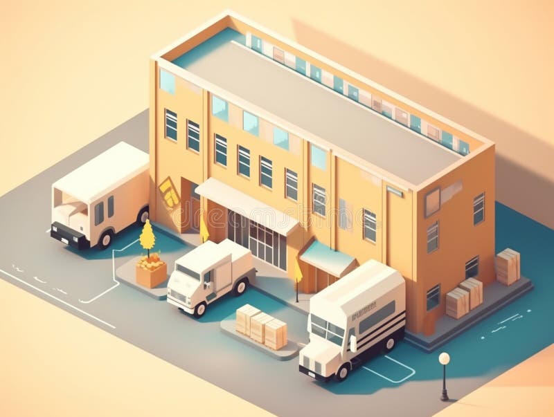Low Poly and Isometric View of Delivery Company Office and Distribution ...