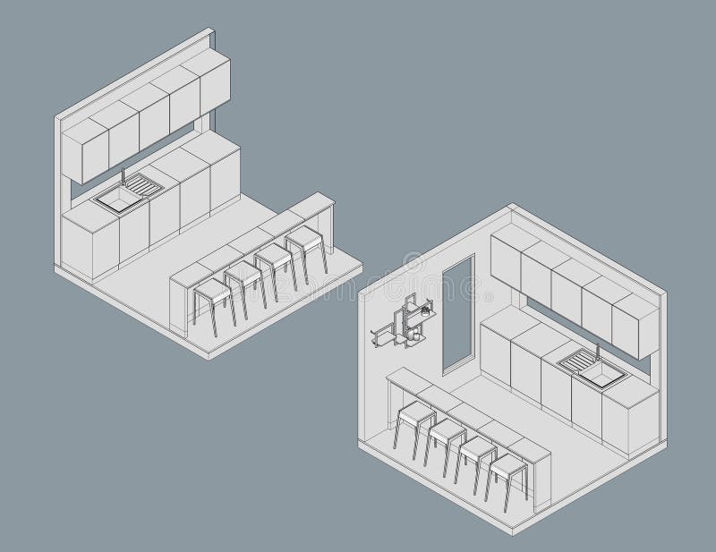 Isometric View of a Interior Design of Study Room Orthographic View 3d ...