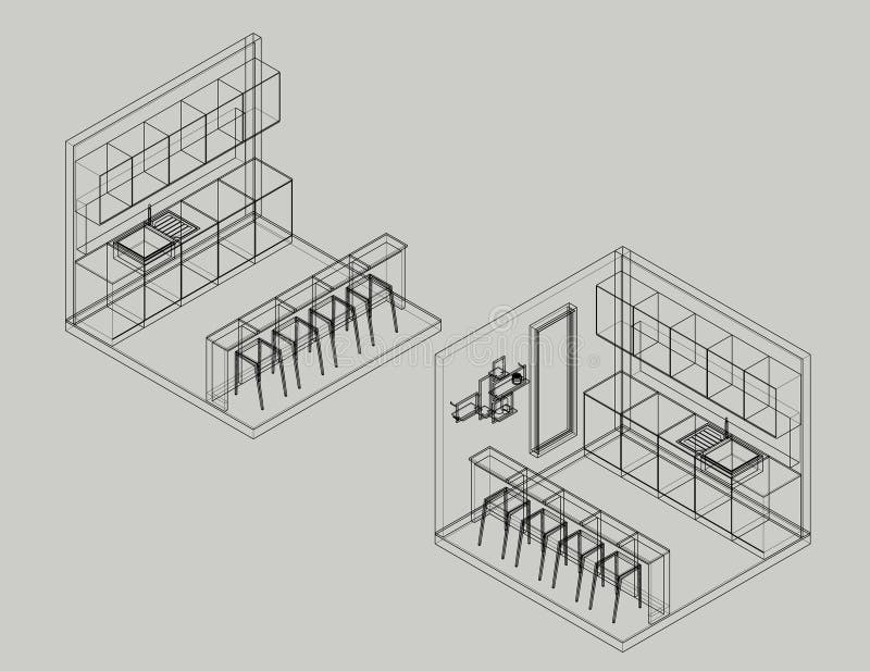 Isometric View of a Interior Design of Study Room Orthographic View 3d ...