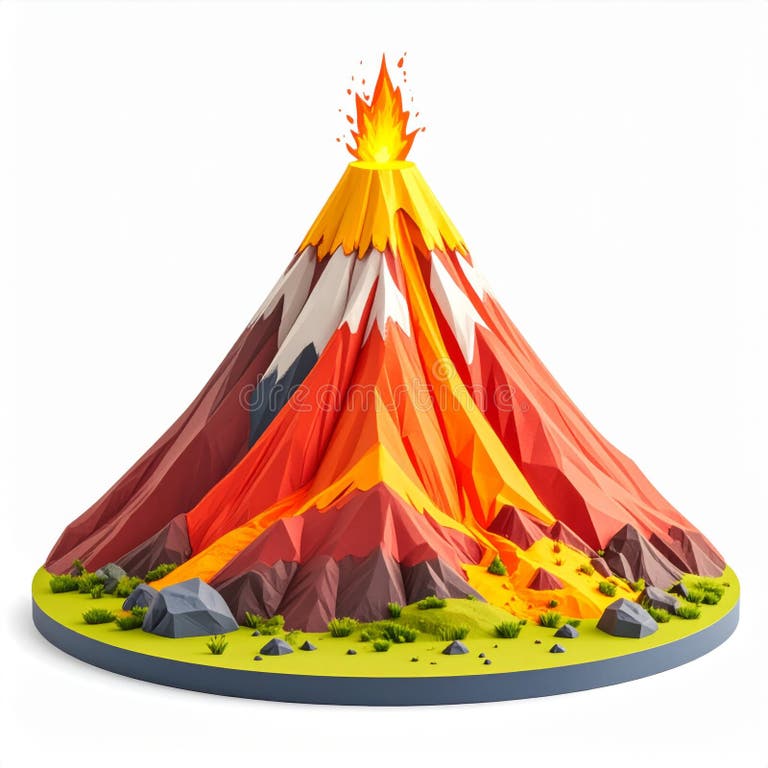 Low Poly Isometric Volcano Eruption Illustration Stock Illustration ...