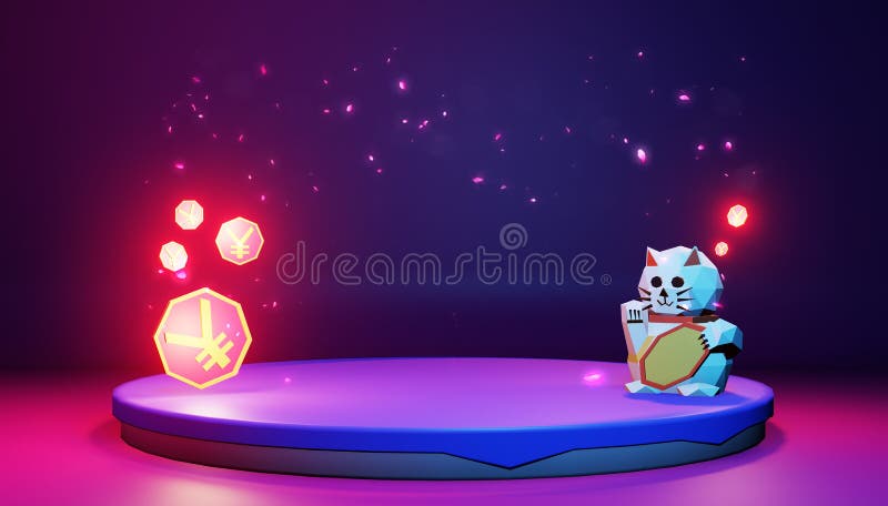 Low Poly - Japanese on Island in Purple Blue Background .3D Rednering ...