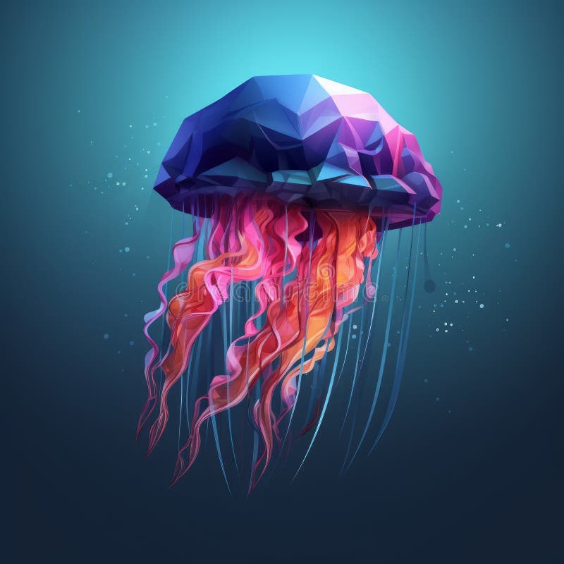 Low Poly Jellyfish Portrait in Surreal Style Stock Illustration ...