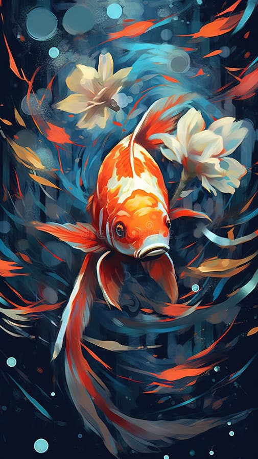 Low Poly Koi Fish Swimming in Dark Waters. Generative AI Stock ...