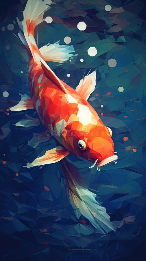 Low Poly Koi Fish Swimming in Dark Waters. Generative AI Stock ...