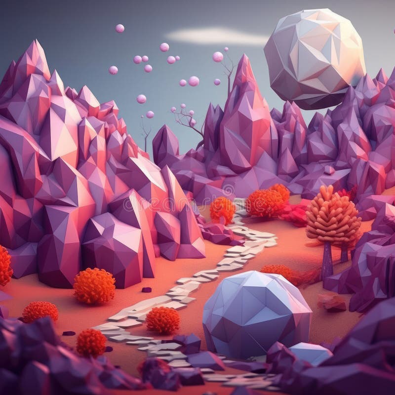 Low Poly Lake Islands Design. Landscape Rendering Design Stock ...