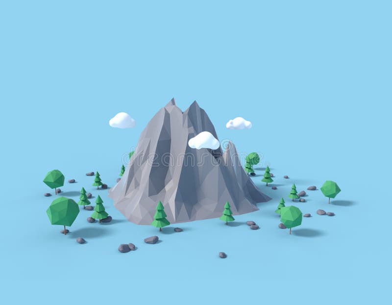 Low Poly Land Scene with Popup Trees and Rocks. Stock Illustration ...