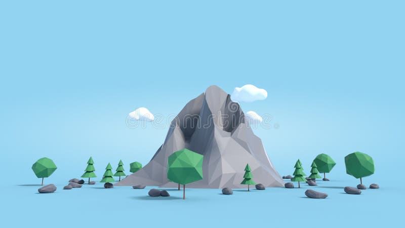 Low Poly Land Scene with Popup Trees and Rocks. Stock Illustration ...