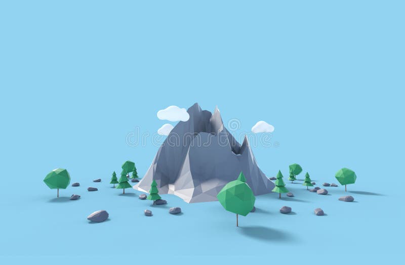 Low Poly Land Scene with Popup Trees and Rocks. Stock Illustration ...