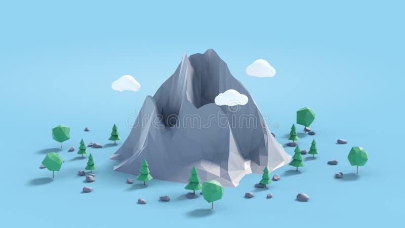 Low Poly Land Scene with Popup Trees and Rocks. Stock Illustration ...