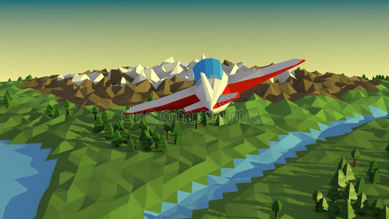 Low Poly Landscape with Airplane. Stock Video - Video of loop, aerial ...